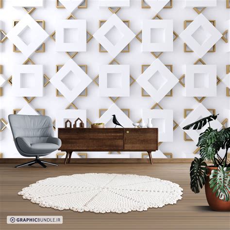 پوستر دیواری با طرح پس زمینه پترن کاشی های سفید لوزی و مربعی