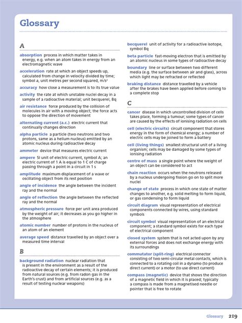 Physics Combined Science Glossary Pdf Force Radioactive Decay