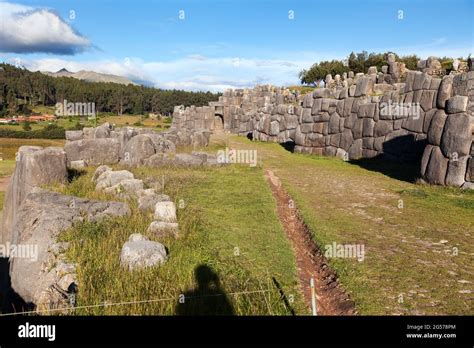 View Of Sacsayhuaman Inca Ruins In Cusco Or Cuzco Town Peru Stock