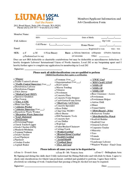 Membersapplicant Information And Job Classification Form Race Sex Pdf