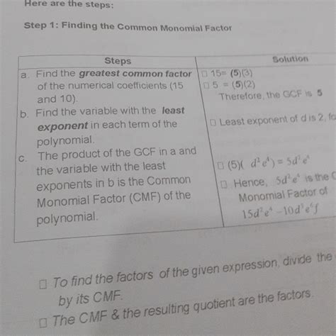 Solved Here Are The Steps Step 1 Finding The Common Monomial Factor Steps Solution A Find