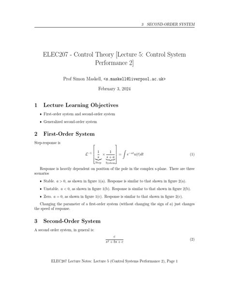 5 Control System Performance 2 Pdf Control Theory Applied Mathematics