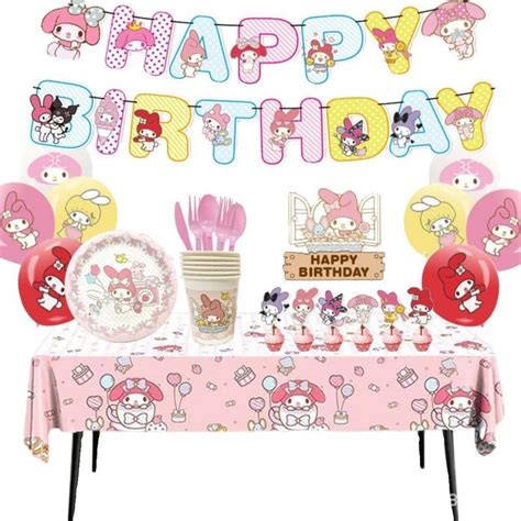 My Melody生日派對晚餐氣球紙盤紙杯桌布一次性餐具 蝦皮購物