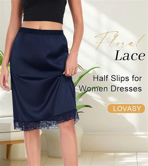 Lovasy Women Satin Half Slips Lace Long Underskirt Anti Static Under