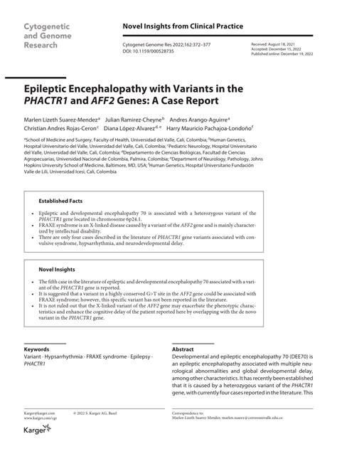 Epileptic Encephalopathy With Variants In The Phactr1 And Aff2 Genes A Case Report Request Pdf