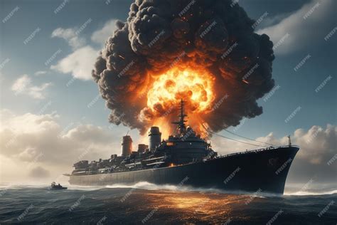 Man Watching The Exploding Ship Premium Ai Generated Image