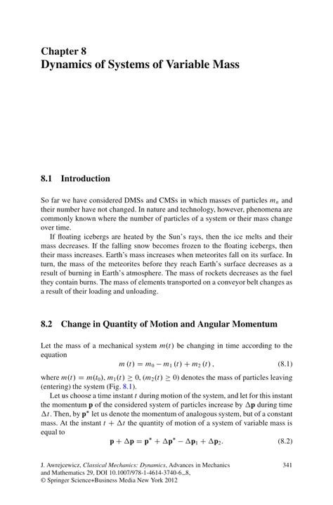 Pdf Dynamics Of Systems Of Variable Mass