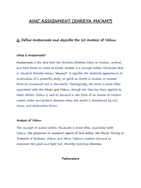 Aihc Assignment 10 Pdf Vishnu Monotheistic Religions
