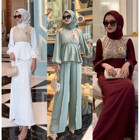 Jual Freyaa One Set Lace Busui Setelan Rok Dan Celana Malaysian Look