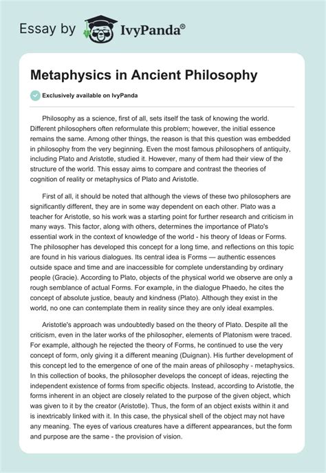 Metaphysics In Ancient Philosophy 650 Words Essay Example