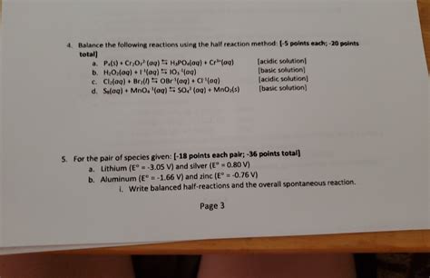 Solved 4 Balance The Following Reactions Using The Half