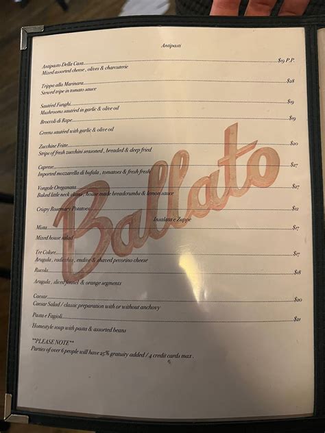 Menu At Emilios Ballato Restaurant New York City
