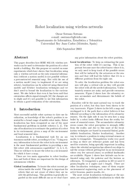 Pdf Robot Localization Using Wireless Networks