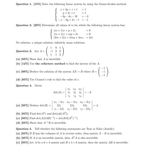 Question 1 15 ﻿solve The Following Linear System