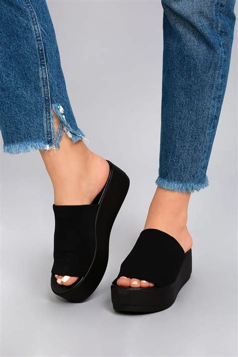 Steve Madden Slinky Black Platform Slide Sandals Moda Ayakkabılar