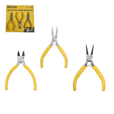 Kit 3 Peças Alicate Universal Meia Cana Corte Diagonal Bico Redondo