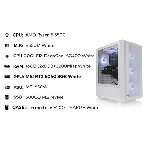 R5 5500 B550m Wh Rtx 5060 White تجميعة ألعاب Ryzen 5 5500 باللون