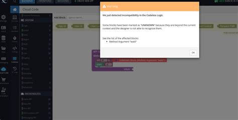 Incompatibity Of Codeless Logic Error Codeless Backendless Support