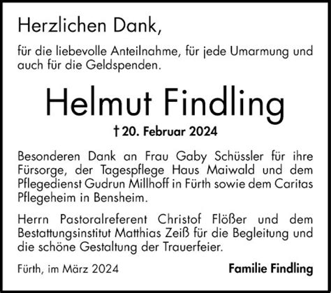 Traueranzeigen Von Helmut Findling Trauerportal Ihrer Tageszeitung