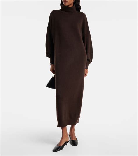 Turtleneck Wool And Cashmere Sweater Dress In Brown Jardin Des