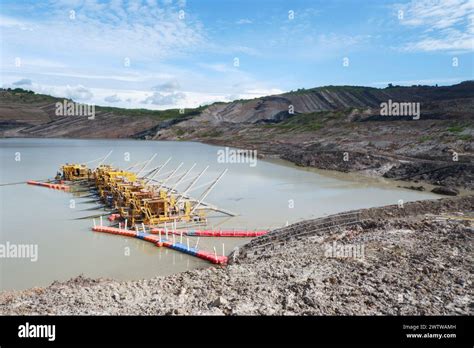 Sump In Coal Mine Or Quarry Water Pumping From Sump To Drainage Stock