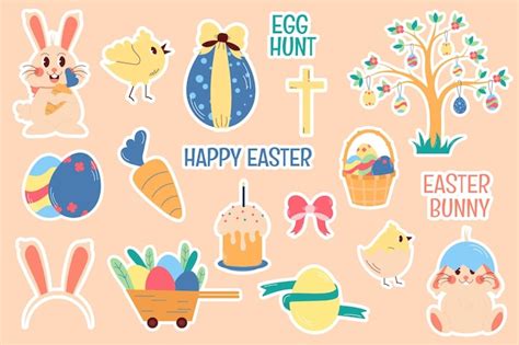 Premium Vector Easter Day Decorative Elements Stickers Easter Symbols Set