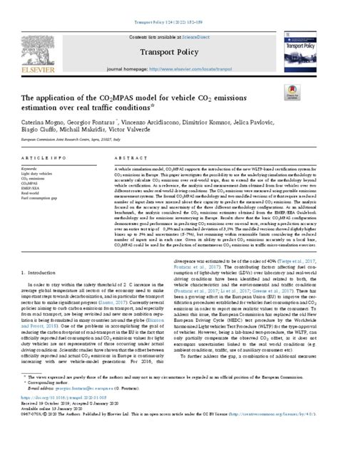 The Application Of The Co2mpas Model For Vehicle Co2 Emissions Estimation Over Real Traffic