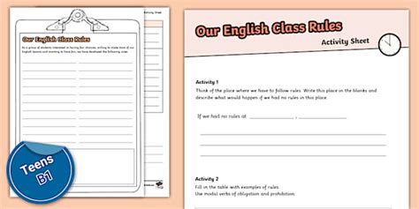 Esl Classroom Rules Activity Sheet For Teens