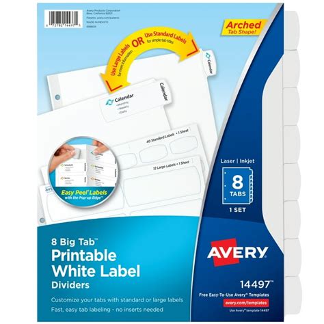 Avery Printable Label Divider 8 Tab Paper Big Tab Large And