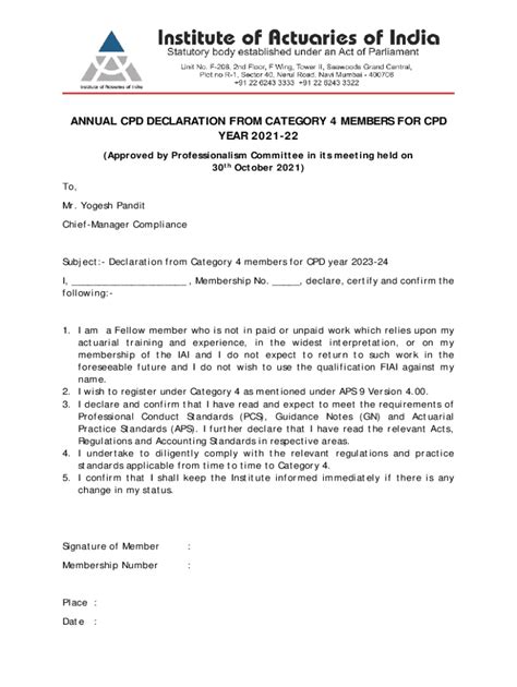 Fillable Online Annual Cpd Declaration From Category 4 Fax Email