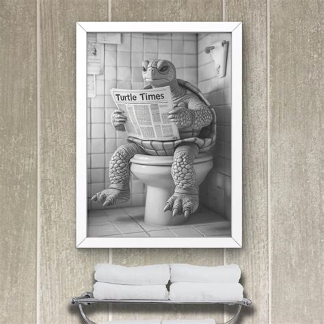 Turtle Wall Art Tortoise On Toilet Print Bathroom Print Funny