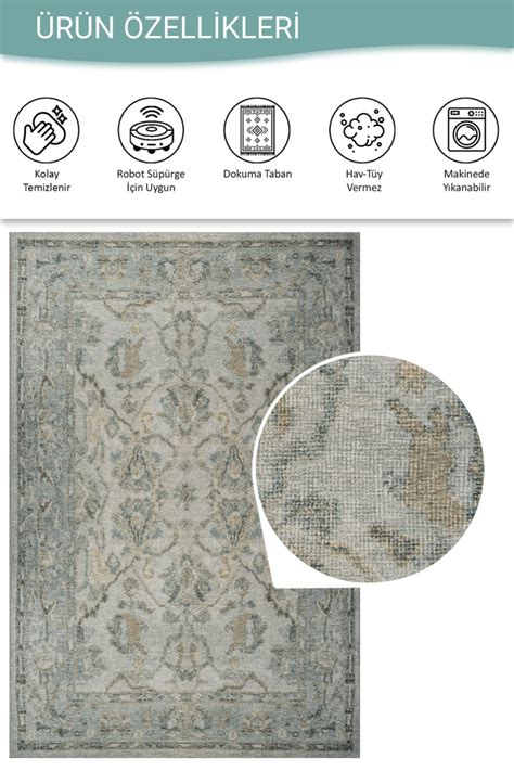 Relic Yeşil Vintage Dokulu Klasik Desenli Dokuma Tabanlı Şönil Halı Al 519