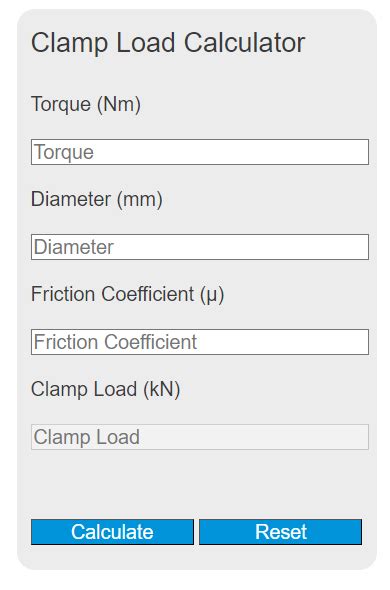 Clamp Load Calculator Calculator Academy