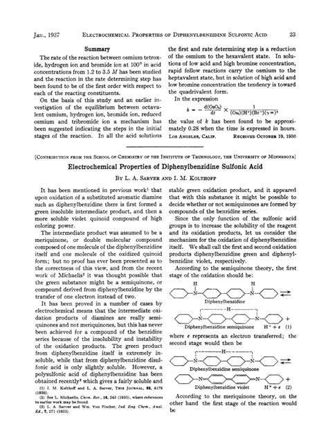 Electrochemical Properties Of Diphenylbenzidine Sulfonic Acid Journal
