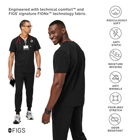 Figs Leon Three Pocket Scrub Top For Men Black