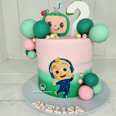 Green And Melon Pink Cocomelon Cake Baked By Nataleen