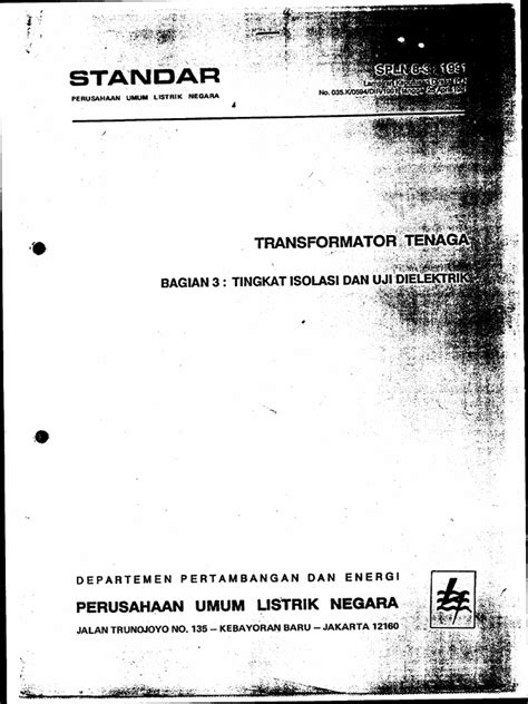 Standar Plnspln 8 3 1991transformator Tenaga Tingkisolasi Dan Uji Dielektrik Pdf