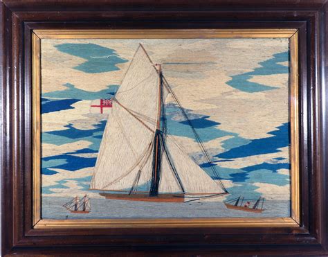 Sailors Woolwork Woolie Of Gaff Rigged Sloop With Two Other Ships For