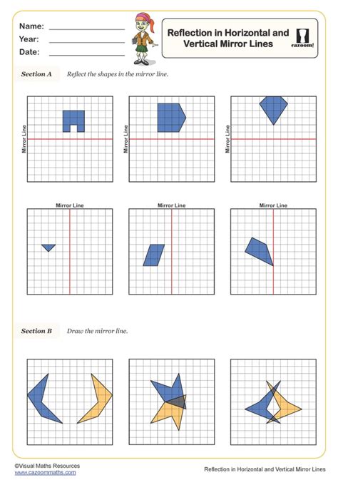Refelction In Horizontal And Vertical Mirror Lines Worksheet Pdf Printable Geometry Worksheets