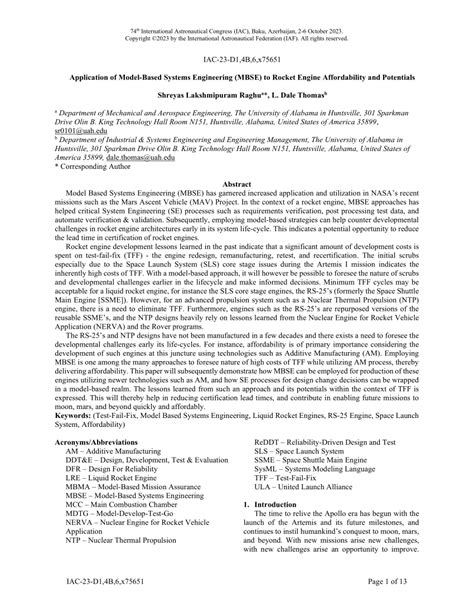 Pdf Application Of Model Based Systems Engineering Mbse To Rocket Engine Affordability And