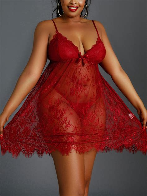 Plus Size Lingerie Lace Backless Floral Print 2 Piece Sexy Hot