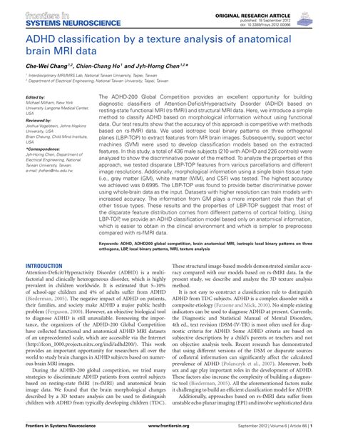 Pdf Adhd Classification By A Texture Analysis Of Anatomical Brain Mri