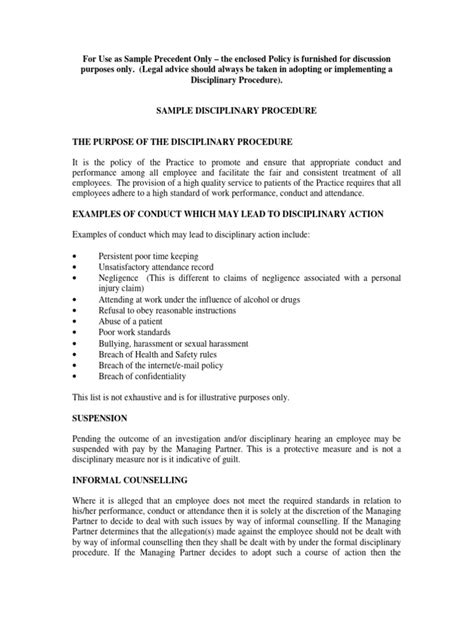 Sample Disciplinary Procedure Notes Pdf Witness Confidentiality