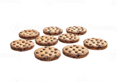 Assorted Mini Chocolate Chip Cookies Scattered Isolated On A