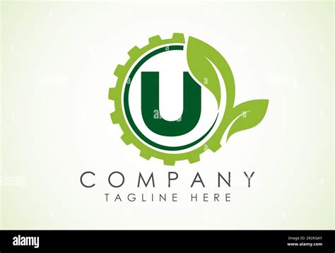 English Alphabet With Gear And Leaf Eco Technology Logo Green Eco