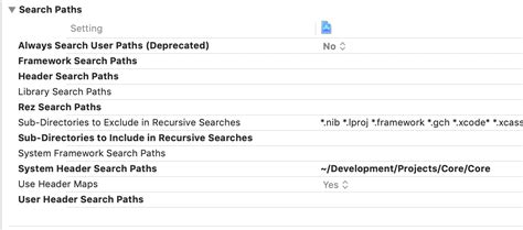 objective c how to properly add system header search paths in xcode