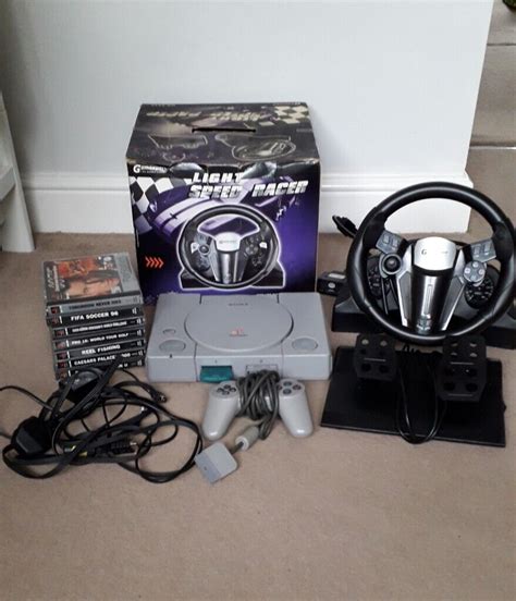 Original Playstation PS All Leads Controller Steering Wheel And
