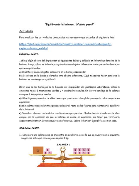 Ejercicios De Equilibrio En Balanzas Pdf Ecuaciones Balanza