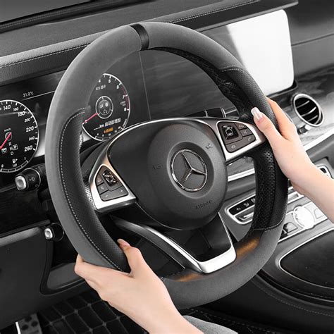 Premium Suede And Leather Steering Wheel Cover Enhanced Grip And Comf