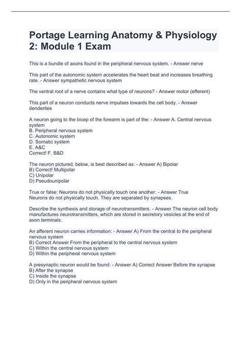 Portage Learning Anatomy And Physiology 2 Module 1 Exam Portage